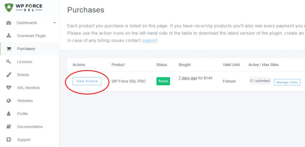 Download Invoice for Purchase – WP Force SSL