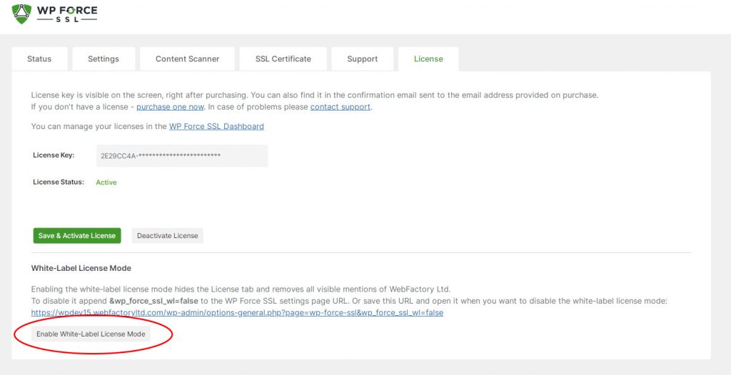How to Enable White Label – WP Force SSL